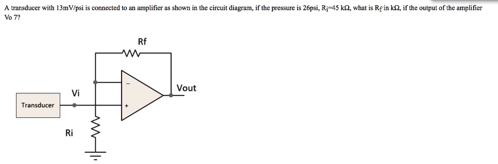SOLVED: A transducer with 13 mV/psi is connected to an amplifier as shown in the circuit diagram ...