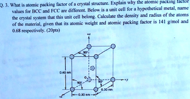 Q. 3. What is atomic packing factor of a crystal structure. Explain why the atomic packing ...