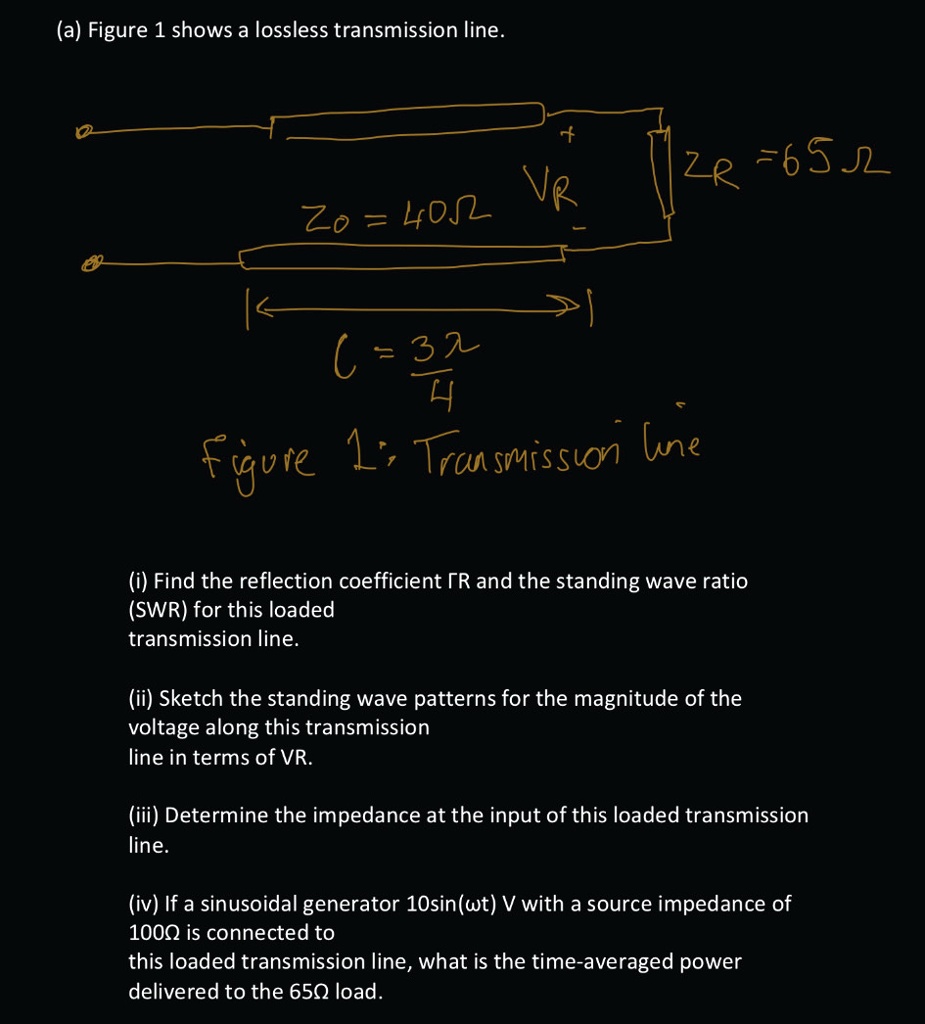 (a) Figure 1 shows a lossless transmission line. + Z0 = 40Ω VR ZR = 65Ω C = (3λ)/(4) Figure 1 ...
