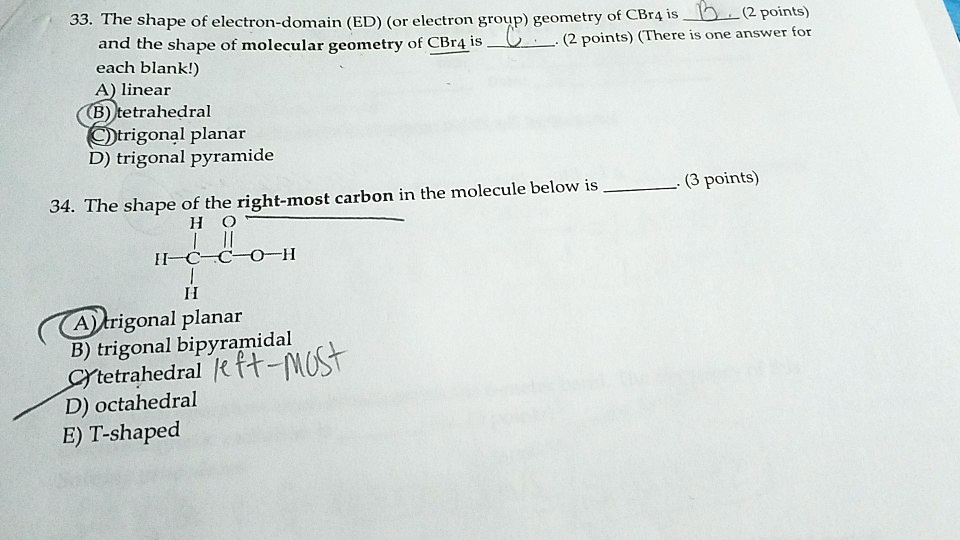 Solved 33 The Shape Of Electron Domain Ed Or Electron Group