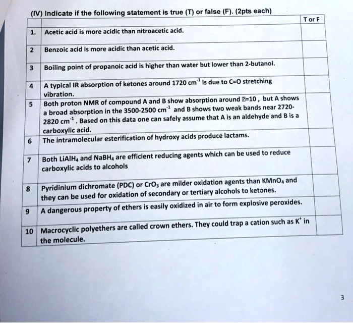 SOLVED: (IV) Indicate if the following statement is true (T) or false ...