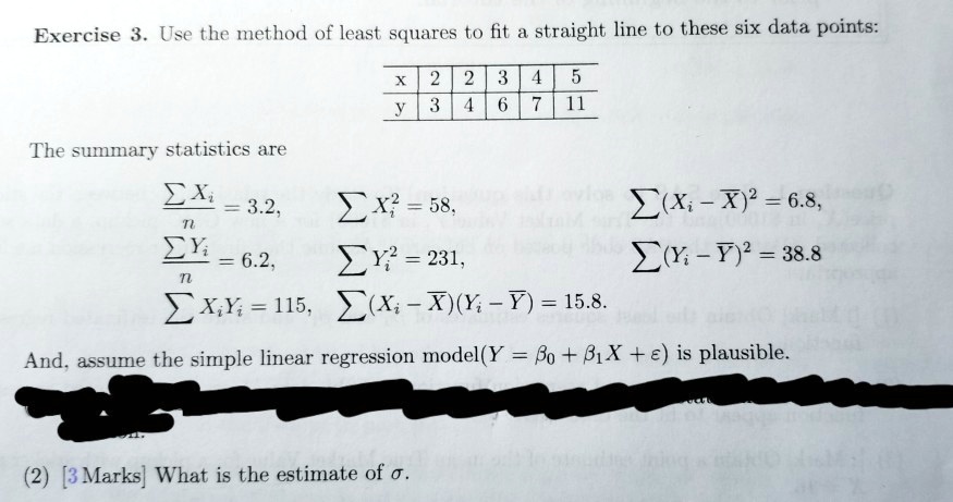 SOLVED: Exercise 3. Use the method of least squares to fit a straight ...