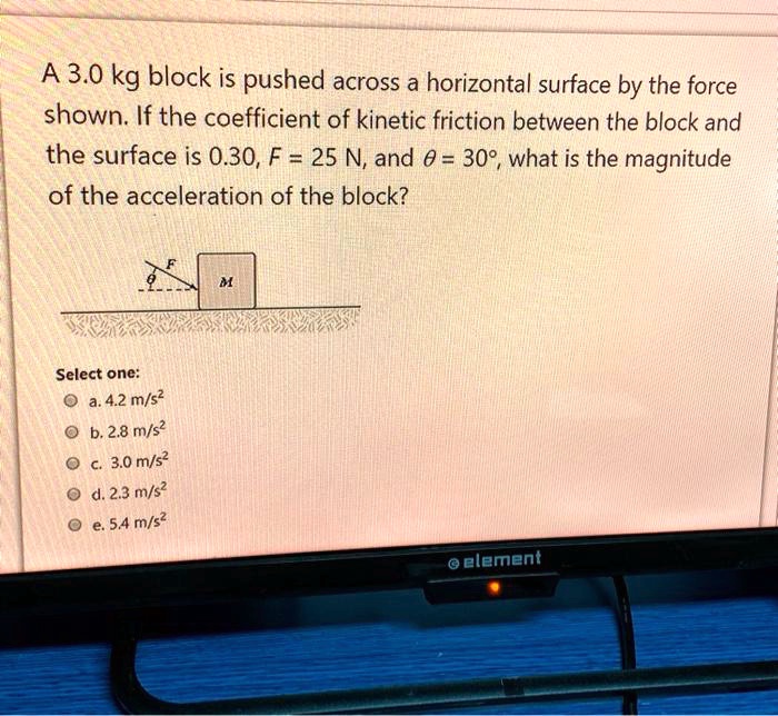 a 30 kg block is pushed across a horizontal surface by the force shown if the coefficient of ...