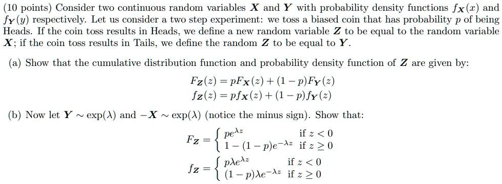 SOLVED: Consider two continuous random variables X and Y with ...