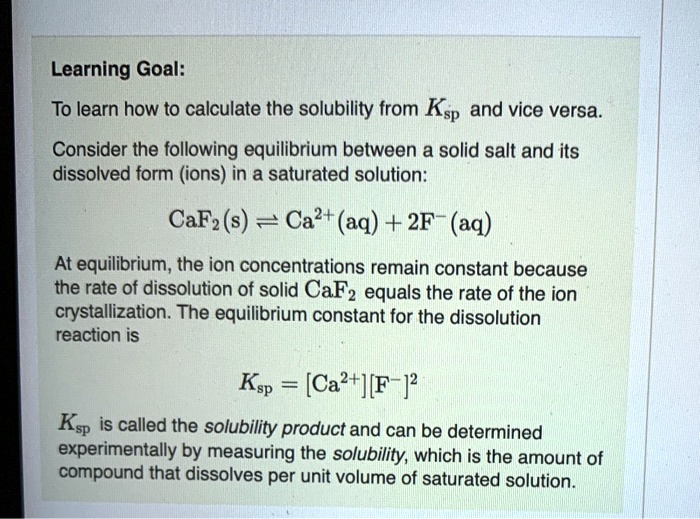 SOLVED: Learning Goal: To learn how to calculate the solubility from ...