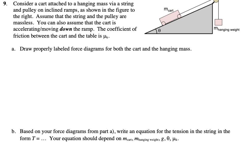 SOLVED: Consider a cart attached to a hanging mass via a string and ...