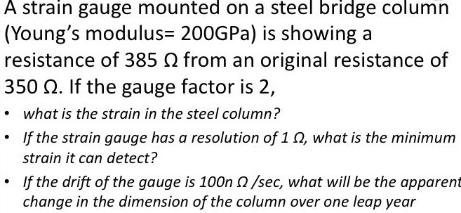 SOLVED: (Young's modulus = 200 GPa) is showing a resistance of 385 from ...