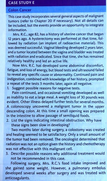 SOLVED: Titlewithtopic: Colon Cancer: A Case Study on Diagnosis ...