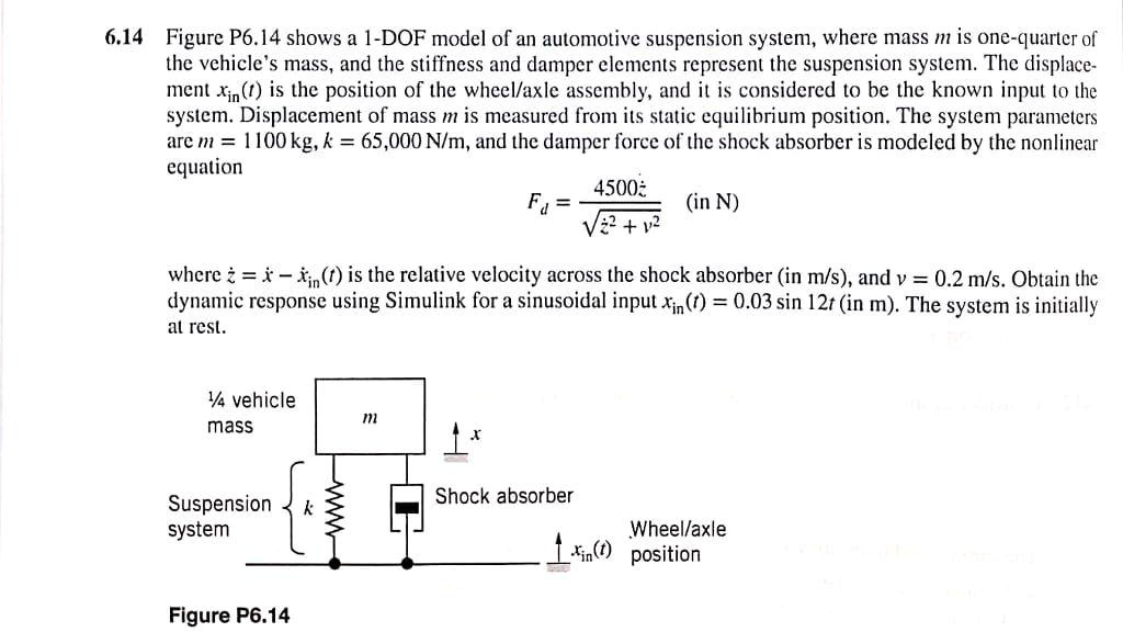 SOLVED: 6.14 Figure P6.14 shows a 1-DOF model of an automotive ...
