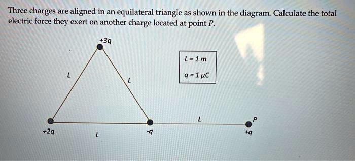 Three charges are aligned in an equilateral triangle as shown in the ...