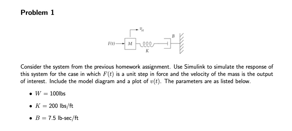 Solved Problem 1 Ft Consider The System From The Previous Homework Assignment Use Simulink To 8513