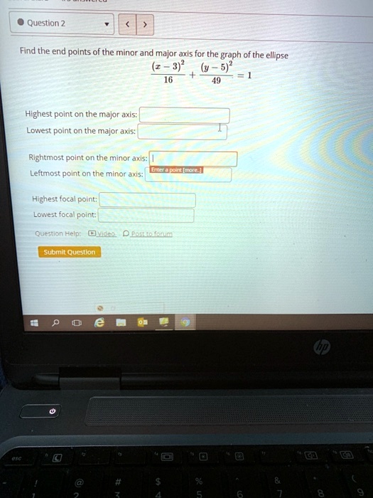 SOLVED: Question 2 Find the end points of the minor and major axis for ...