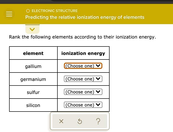 Solved Electronic Structure Predicting The Relative Ionization Energy