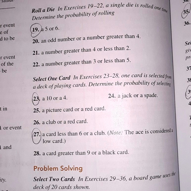 SOLVED: Exercises 19-22, a single die is rolled Roll a Die In one of rolling time Determine the ...