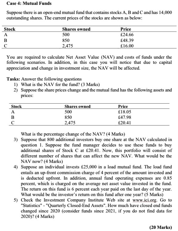 SOLVED: Case 4: Mutual Funds Suppose there is an open-end mutual fund ...