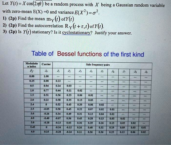 SOLVED: Let Y(t) = X cos(2Ï€ft) be a random process with X being a ...