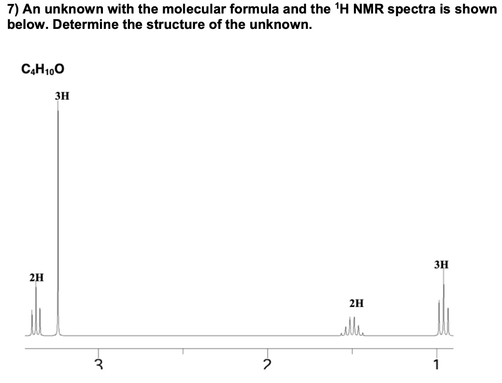SOLVED: 7) An unknown with the molecular formula and the IH NMR spectra ...