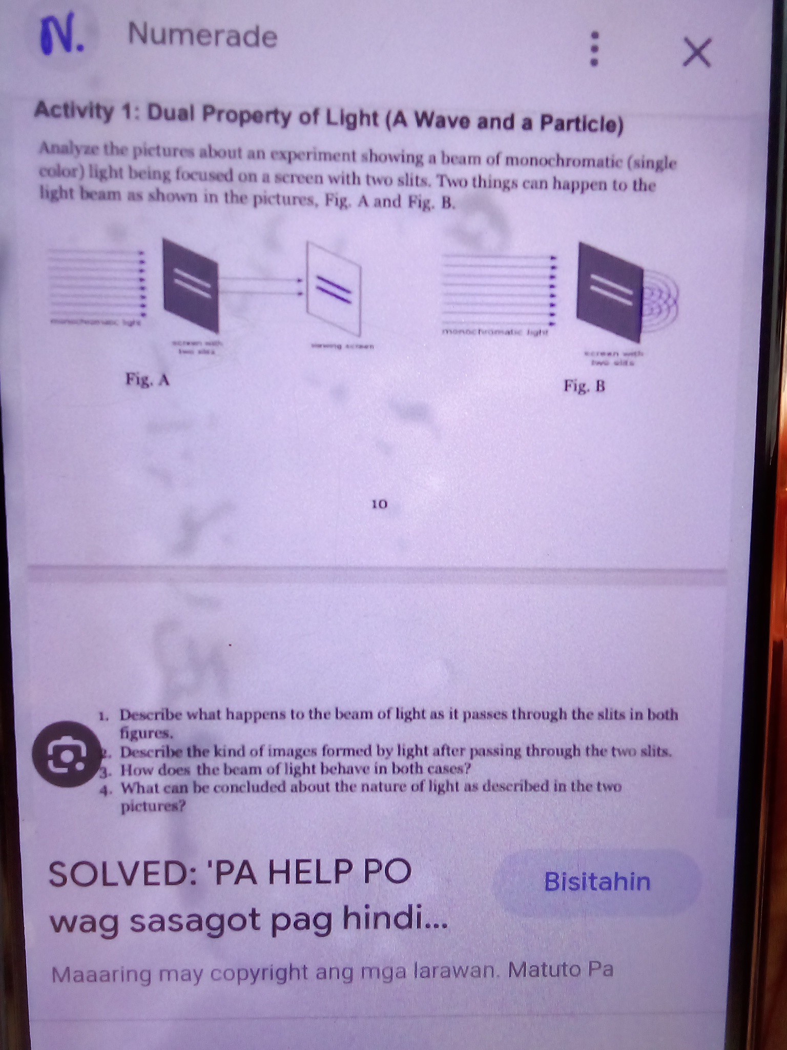 SOLVED: N. Numerade Activity 1: Dual Property of Light (A Wave and a ...