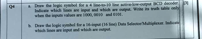 Solved Draw The Logic Symbol For Line To 0 Line Active Low Output Bcd Decoder Indicate Which