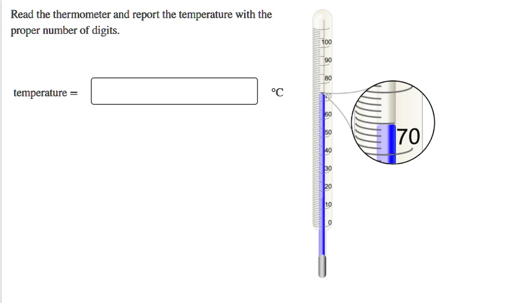 SOLVED: Read the thermometer and report the temperature with the proper ...
