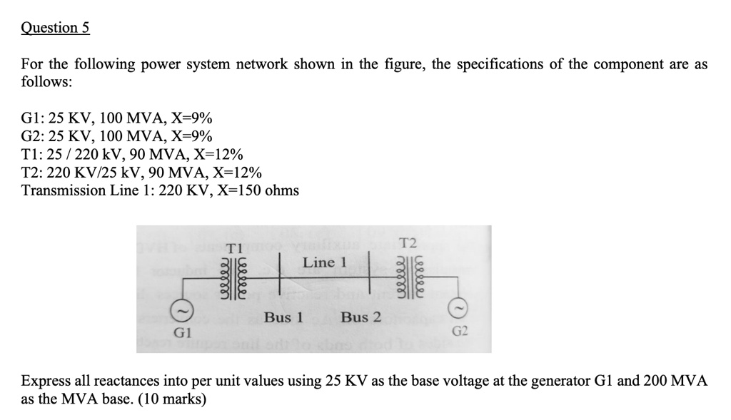 SOLVED: For the following power system network shown in the figure, the specifications of the ...
