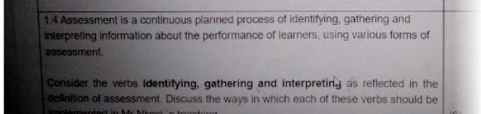 SOLVED: 1.4 Assessment is a continuous planned process of identifying ...