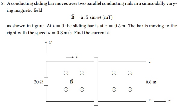 SOLVED: 2. A conducting sliding bar moves over two parallel conducting rails in a sinusoidally ...