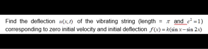 SOLVED: Find the deflection u(1,t) of the vibrating string (length L and c = 1) corresponding to ...