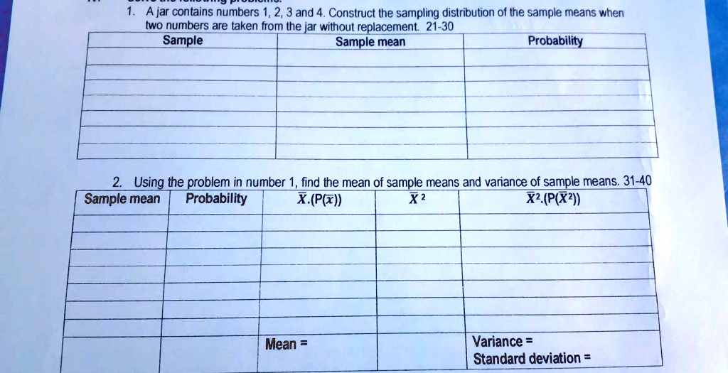1. A jar contains numbers 1, 2, 3 and 4. Construct the sampling ...