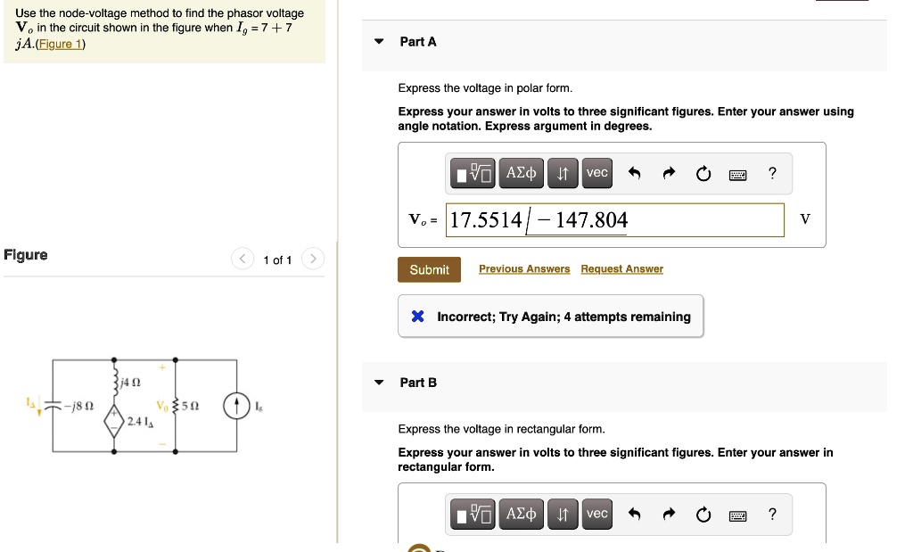 SOLVED: Use the node-voltage method to find the phasor voltage in the circuit shown in the ...