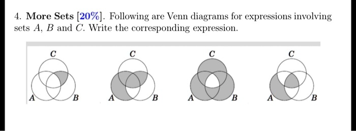 SOLVED: Show your works please. 4. More Sets [20%]. Following are Venn ...