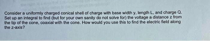 Consider a uniformly charged conical shell of charge with base width y ...