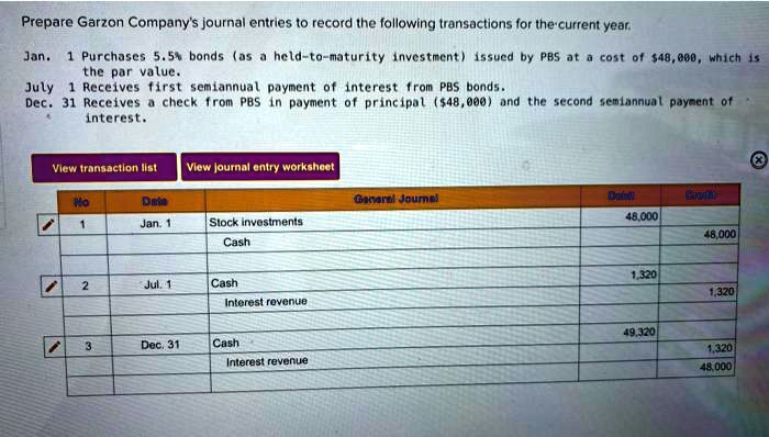 SOLVED: Prepare Garzon Company's journal entries to record the ...