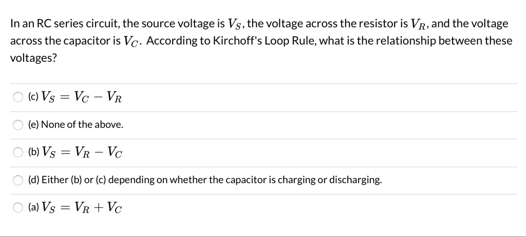 SOLVED: In an RC series circuit; the source voltage is Vs, the voltage ...