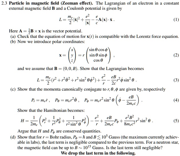 23 particle in magnetic field zeeman effect the lagrangian...
