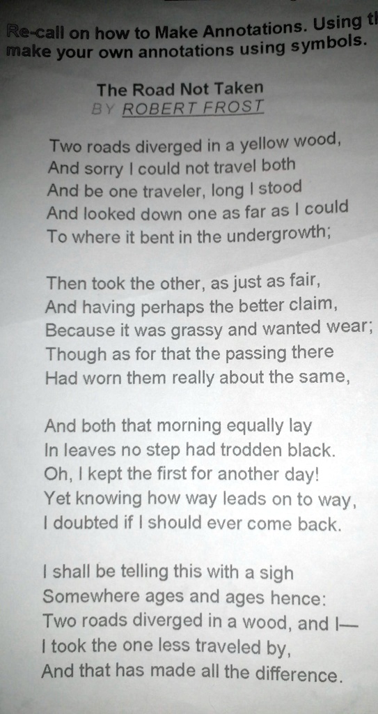 SOLVED: 'Annotations using symbols boy Robert frost Re-call on how to ...
