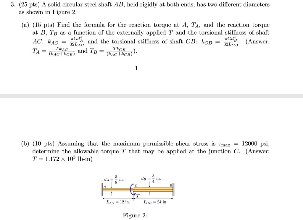 3. (25 pts) A solid circular steel shaft AB, held rigidly at both ends ...