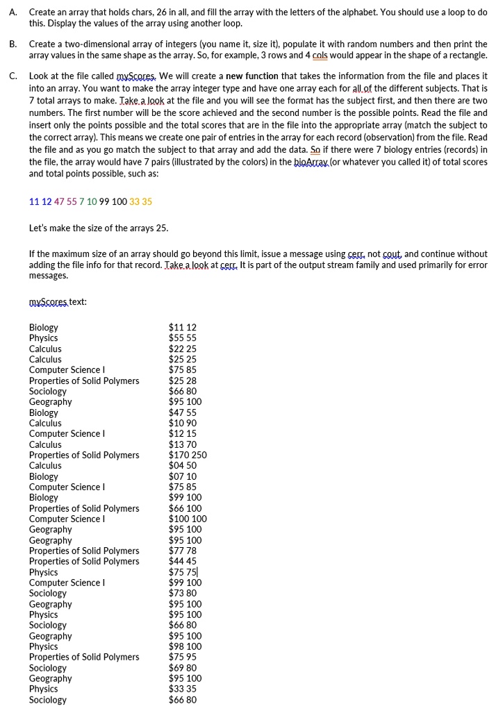 A. Create an array that holds chars, 26 in all, and fill the array with ...