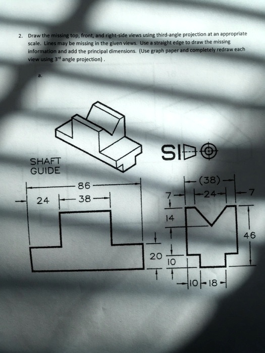 SOLVED: 2. Draw the missing top, front, and right-side views using third-angle projection at an ...