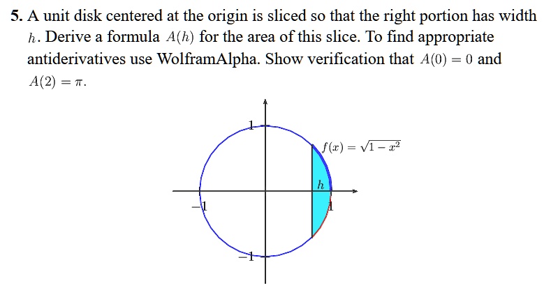 5a unit disk centered at the origin is sliced so that the right portion has width derive a ...