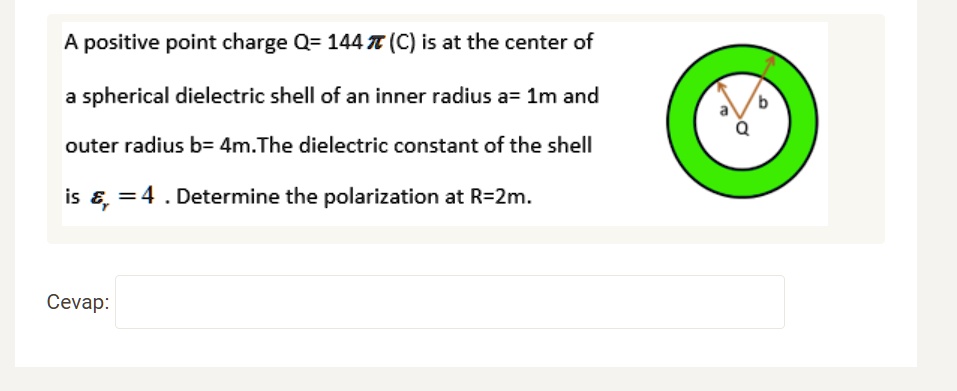 A positive point charge Q= 144 ? (C) is at the center of a spherical dielectric shell of an ...