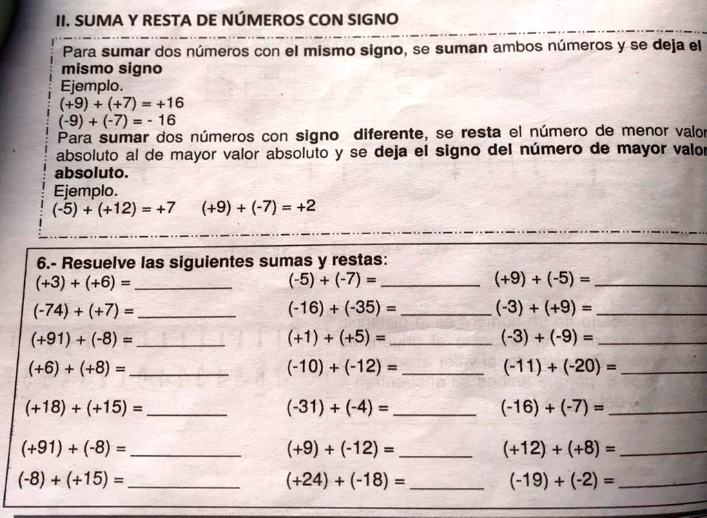 suma y resta de numeros con signo ii suma y resta de numeros con signo ...