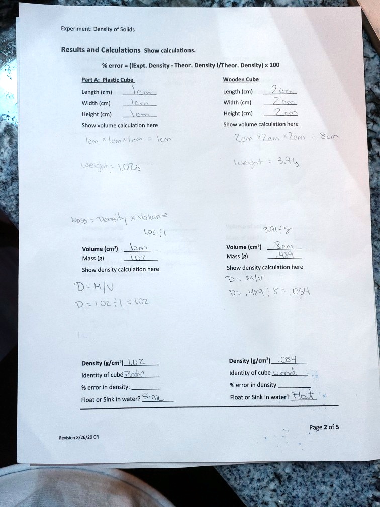 experiment density sollds results and calculations show calculations 6 ...