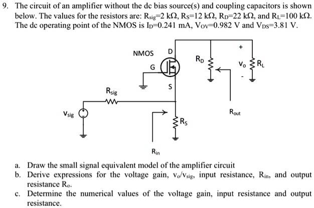 SOLVED: The circuit of an amplifier without the DC bias source(s) and ...