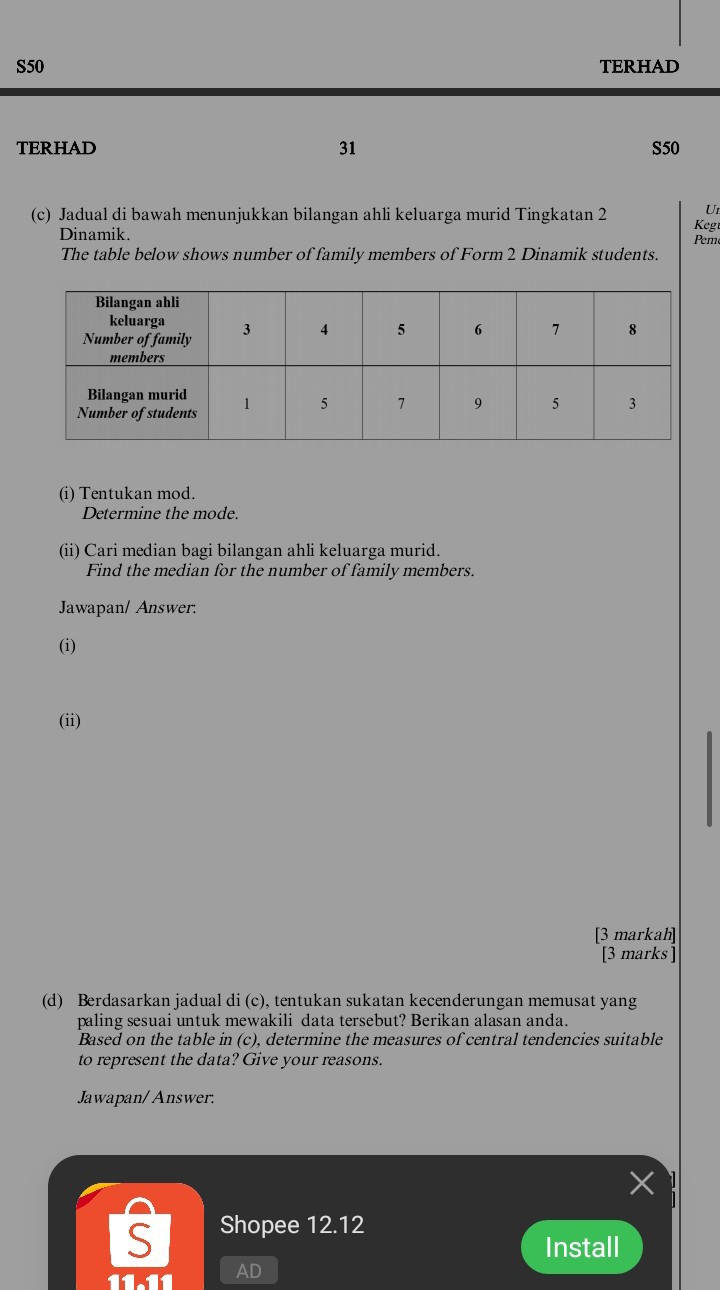 S50 TERHAD TERHAD 31 S50 (c) Jadual di bawah menunjukkan bilangan ahli ...