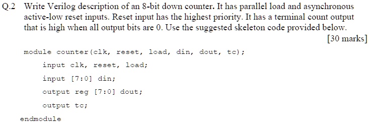 Solved Q2 Write Verilog Description Of An 8 Bit Down Counter It Has 5894