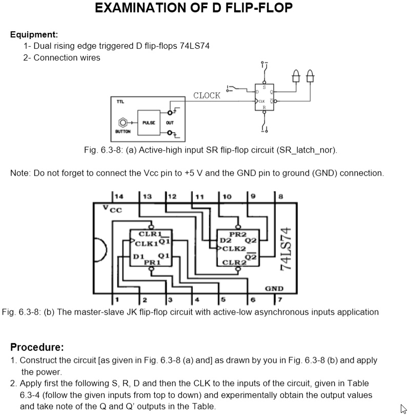 EXAMINATION OF D FLIP-FLOP Equipment: 1- Dual rising edge triggered D flip-flops 74LS74 2 ...