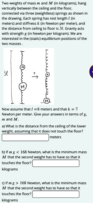 two weights of mass m and m in kilograms nang vertically between the ...