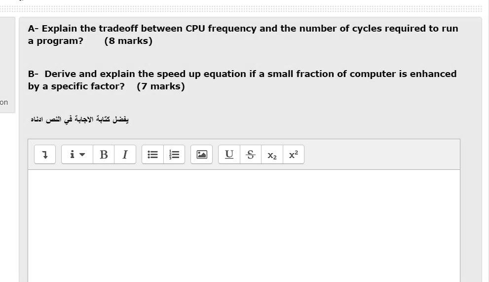 SOLVED: A- Explain the tradeoff between CPU frequency and the number of cycles required to run a ...