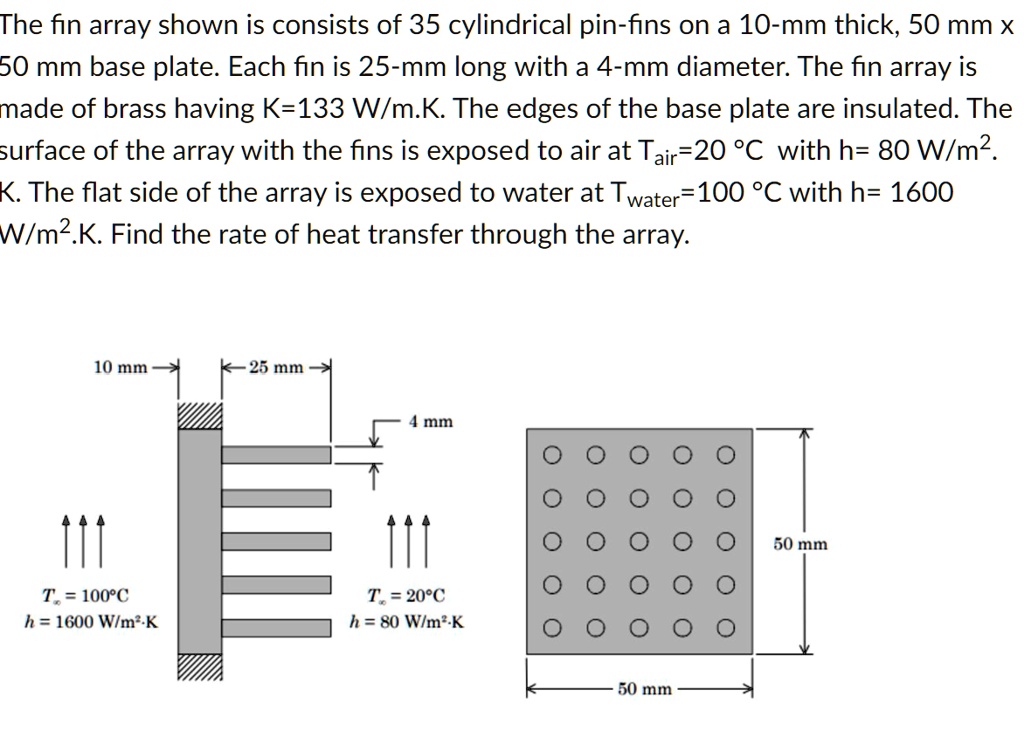SOLVED: The fin array shown is consists of 35 cylindrical pin-fins on a ...